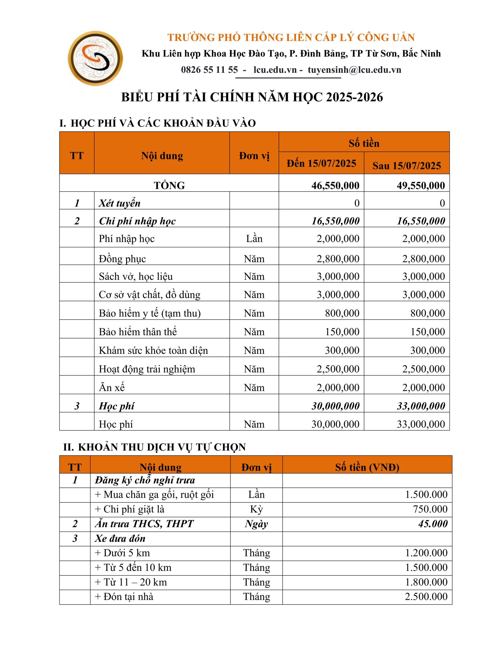 Tuyển sinh Trung học phổ thông năm học 2025-2026 – Lý Công Uẩn